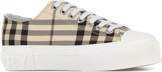 Burberry Womens Embroidered Cavas Sneakers Lightbeigecheck