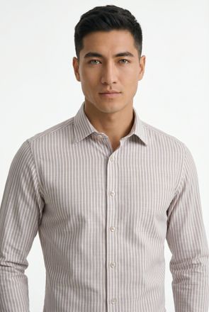 Marvelis Langarmhemd MARVELIS, Herren, Gr. XXL, N-Gr, beige (taupe), Web, Obermaterial: 52% Lyocell, 48% Baumwolle, gestreift, h&uuml;ftbedeckend, Rundhals, 2-Knopf