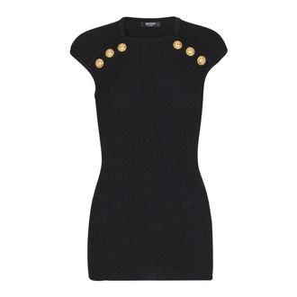 Balmain Strickoberteil mit 6 Kn&ouml;pfen - - Knitwear - Damen - Schwarzk - 2XS