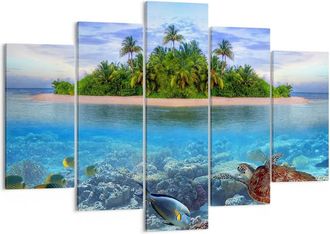 Arttor Bilder auf Leinwand 150x100cm Leinwandbild Strand lagune wasser ozean Groß XXL Wanddeko Bild Schlafzimmer Set 5 teilige Wandbilder Dekoration Wohnzimm
