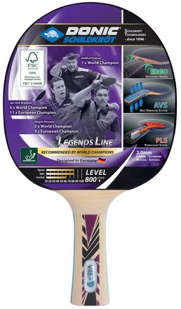 Schildkrot Fitness Donic-Schildkröt Tischtennisschläger Legends 800 FSC, AVS, PLS & Ergo-Griff, 2,0mm Schwamm, FSC Holz, Champion - ITTF Belag, 754425