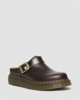 Dr. Martens Laketen Leder Plateau Mules Schuhe in Braun, Gr&ouml;&szlig;e: 36