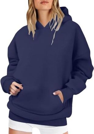 Generic Sweat &agrave; capuche surdimensionn&eacute; pour femme - Pull &agrave; capuche grande taille - Tuniques chaudes avec poche - &Eacute;paules tombantes - Fermeture &agrave; cordon de ser