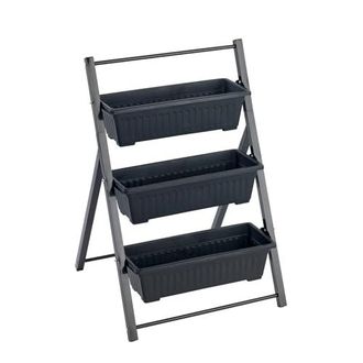 Maximex Vertikales Hochbeet 3 Etagen, mit 3 Pflanzk&auml;sten, wetterbest&auml;ndig, verstellbare Neigung, Drainage, f&uuml;r Balkon und Terrasse, 56,5 x 85 x 61 cm, Metall/