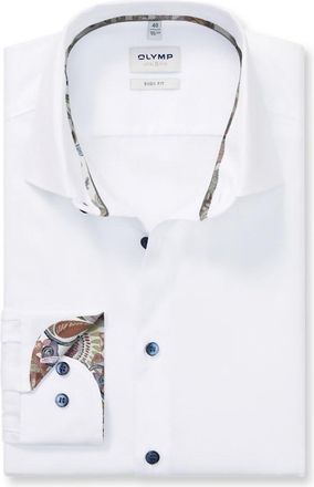 Olymp Level Five Body fit Langarm New Kent Kragen Struktur wei&szlig;