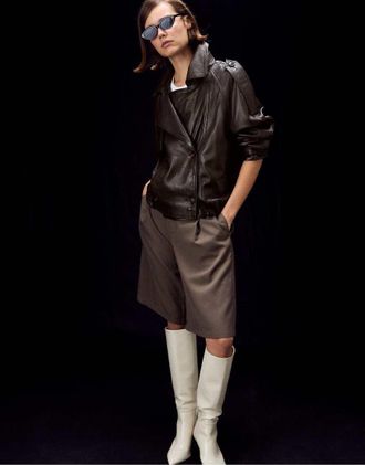 Stradivarius trench-coat oversize en cuir 100 % marron