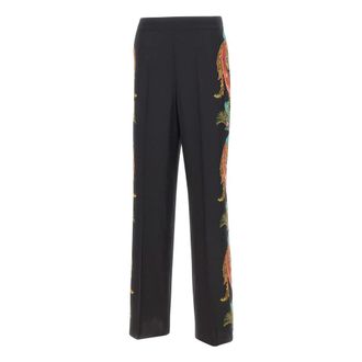 Etro Femme, Pantalons, Multicolore, Taille: 44 FR Pantalon Palazzo en Soie avec Imprim&eacute; Cachemire et Feuillage Plac&eacute;