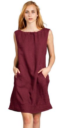 CASPAR Fashion Sommerkleid SKL017 l&auml;ssiges knielanges Damen Sommer Leinenkleid Luftig leicht, figurumspielende Form, mit seitlichem Jersey-Einsatz