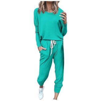 Generic Surv&ecirc;tement 2 pi&egrave;ces pour femme - Col rond - Manches longues - Ensemble dentra&icirc;nement - &Eacute;l&eacute;gant - Pantalon de jogging ample - Confortable - 2 pi&egrave;ces -
