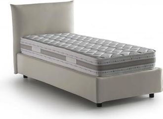 Talamo Italia Cosetta Einzelbett, Bettkasten mit Stoffbezug, 100% Made in Italy, seitliche Öffnung, inklusive Matratze 80 x 190 cm, Beige