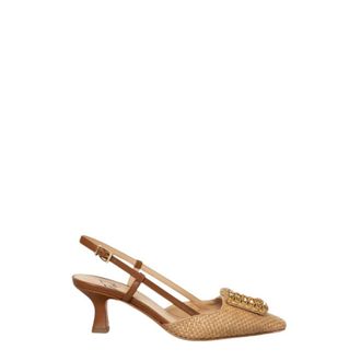 Roberto Festa Milano Sandalo Slingback aus Raffia und Leder - - Shoes - Damen - Braun - 37 EU