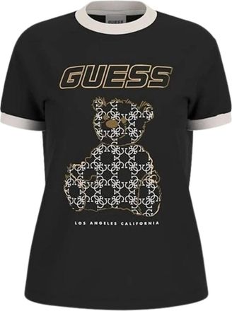 Guess Femme, Tops, Noir, Taille: 38 FR Logo Bear Print T-Shirt