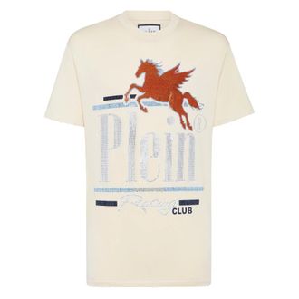 Philipp Plein Homme, Tops, Beige, Taille: 3XL T-Shirt Col Rond Racing