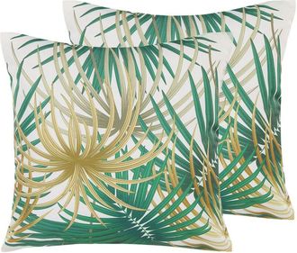 Beliani Beliani - Lot de 2 Coussins D&eacute;coratifs pour Jardin 45 x 45 cm avec Housses Amovibles en Tissu Multicolore &agrave; Motif Feuilles de Palmier
