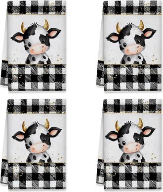 Generic Kuh-K&uuml;chent&uuml;cher, rustikales B&uuml;ffelkaro, goldfarbene Akzente, schwarz, weiche Geschirrt&uuml;cher zum Trocknen von Geschirr, K&uuml;chenutensilien, 40,6 x 61 cm