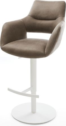 DELIFE Barstuhl Yago-Flex Mikrofaser Taupe Vintage Drehfu&szlig; h&ouml;henverstellbar Metall Wei&szlig; Taschenfederkern, Barst&uuml;hle