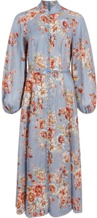 Zimmermann Femme, Robes, Bleu, Taille: 40 FR Robe Midi Florale en Lin