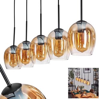 HOFSTEIN Pendelleuchte Vevino, Pendellampe aus Metall/Glas in Schwarz/Bernstein/Klar, Leuchte im modernen Retro/Vintage-Design mit Schirmen aus Glas (Ø 15 cm),