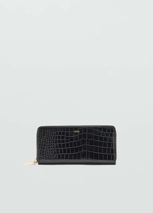 Mango Grand portefeuille effet croco brillant noir - Femme - Taille unique - MANGO