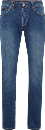 Philipp Plein Denim Super Straight Cut Fit Trousers Hexagon