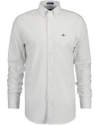 GANT REG Shirt Chemise Regular Fit en Jersey De Coton Piqué, White, L Homme