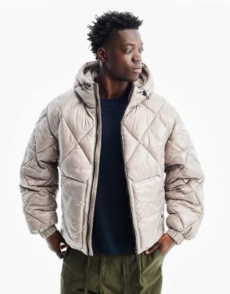 Bershka veste technique &agrave; capuche matelass&eacute;e en losanges grise