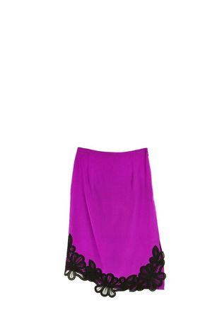 Victoria Beckham Plum Silk Crepe de Chine Lace Trimmed Skirt Size XS