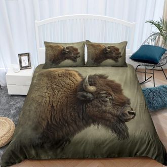 Generic Amerikanischer Bison Bettw&auml;sche 135x200 Set Kinder Bison 2 Teilig Bettbezug 135 x 200 cm 3D Bettw&auml;sche-Sets Weiche Bettbezug Tiere Einzelbettbezug Set