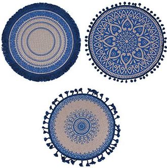 Villa D'Este Home Tivoli Tischsets, rund, 38 cm, aus Jute, Blau, 6 Stück