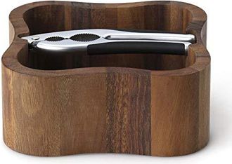 Continenta quadratische Nussschale aus Akazie Kernholz mit integriertem Qualitäts-Nussknacker, Größe: 24,5 x 24,5 x 8 cm
