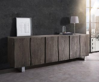 DELIFE Sideboard Live-Edge 220 cm Akazie Platin massiv 6 T&uuml;ren, Sideboards, Baumkantenm&ouml;bel, Massivholzm&ouml;bel, Massivholz