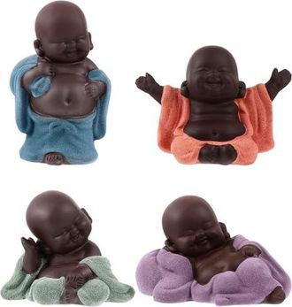 Heallily 4 Pi&egrave;ces Petit Bouddha Statue Bouddha Statue Moine Figurine Th&eacute; Art Ornement
