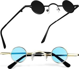 Yardwe 2 pi&egrave;ces Lunettes de Soleil R&eacute;tro Rondes Polaris&eacute;es Petites pour Homme et Femme Cadre M&eacute;tal Cercle Style Punk Hip Hop de &Eacute;blouissement et Confort Au Q