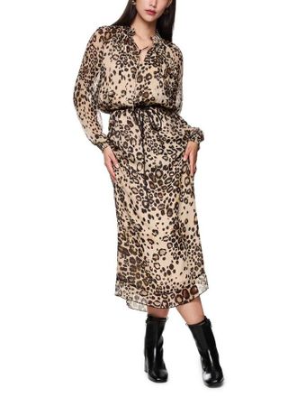 Marc Cain Maxikleid Feminine Rigour Premium Damenmode mit Leo-Print, Sommerkleid, flie&szlig;end, V-Ausschnitt, locker geschnitten