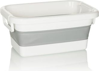 hjh OFFICE Bac Pliable Clean SILW, Silicone, Panier Pliable, boîte de Rangement Portable, Gris/Blanc, 924003