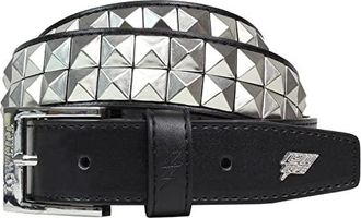 Lowlife Of London of London Belts Dub Ceinture en cuir pyramide cloutée à 2 rangées de rivets pour homme et femme, noir/argenté, 40 - 42 Waist (XL)