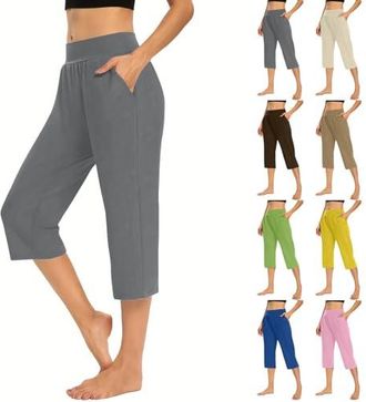 Generic Pantalon 3/4 court pour femme - Pantalon de yoga taille haute - Capris l&eacute;ger et confortable - Coupe ajust&eacute;e - Extensible - Avec poches - Pantalon de d