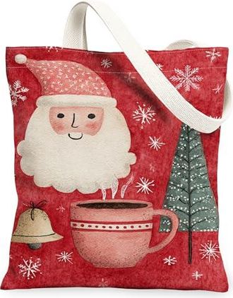 Generic Sacs fourre-tout en toile avec motif P&egrave;re No&euml;l - R&eacute;utilisables - L&eacute;gers et lavables - Pour lhiver - Pour les voyages, Rouge, 13x15 Inch