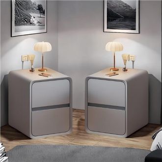 Generic Set Aus 2 Nachttischen Aus Massivholz Mit Versteckten Doppelschubladen, Minimalistische Nachttische, Umhüllt Mit Hochwertigem Mikrofaserleder(Gray,Med