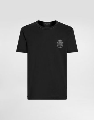 Dolce & Gabbana T-shirt With Heraldic Patch - Mann T-shirts Und Polos Blau 46