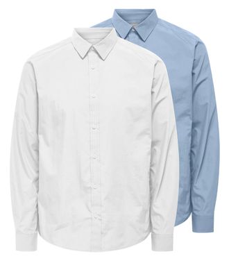 Only & Sons Langarmhemd ONLY & SONS ONSFLORIA LIFE LS POPLIN SHIRT 2-PKT OTL, Herren, Gr. XXL, N-Gr, cashmere blau pack:wei&szlig;, Web, Obermaterial: 65% Polyester, 35