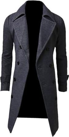 Generic Manteau d&eacute;contract&eacute; &agrave; col crant&eacute; l&eacute;ger pour homme - Double boutonnage en laine m&eacute;lang&eacute;e - Manteau de printemps chaud longueur genou, gris, 3XL