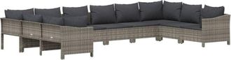 vidaXL Vidaxl - Salon de jardin 10 pcs avec coussins Gris R&eacute;sine tress&eacute;e
