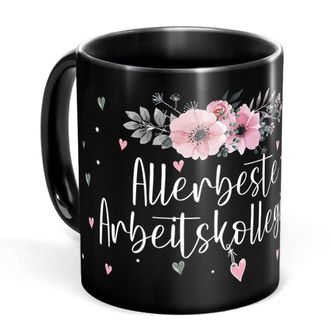 Tassendruck Schwarze Tasse mit Spruch für die allerbeste Arbeitskollegin - Tasse Bedruckt mit Spruch - Geschenk für Arbeitskollegin, Geschenk Freunde | Schwarze F