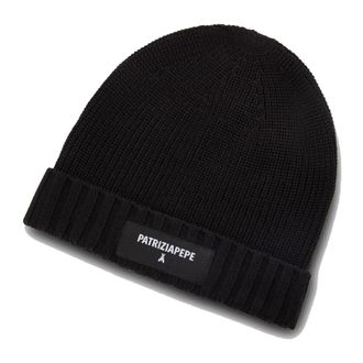 Patrizia Pepe Gerippte Beanie mit Logo-Applikation - - Accessories - Damen - Schwarzk - ONE SIZE