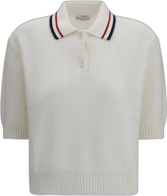 Brunello Cucinelli Polo en maille de coton - Femme - Pulls - Beige - Taille: 38 FR