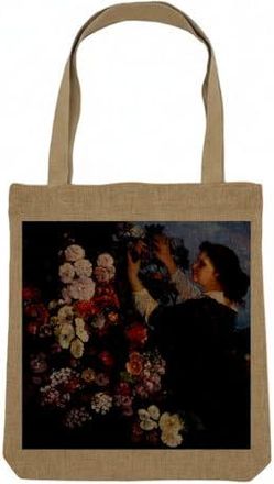 Fabulous Sac Shopping Tote Bag Aspect Lin - Gustave Courbet Trellis Peinture Romantisme Fleurs - Sac de Courses Toile Epaisse 360g Beige Naturel Cabas Port&eacute; Ep