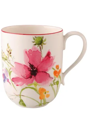 Villeroy & Boch Kaffeebecher Mariefleur Basic, Mehrfarbig, Wei&szlig;, Keramik, Floral, 480 ml, Kaffee & Tee, Tassen, Kaffeebecher