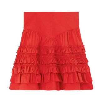 Ganni Stufen-R&uuml;schen-Midirock - - Skirts - Damen - Rot - XS