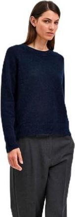 Selected Femme Slflulu Ls Knit O-neck B Noos Sweater, Dark Sapphire, M EU